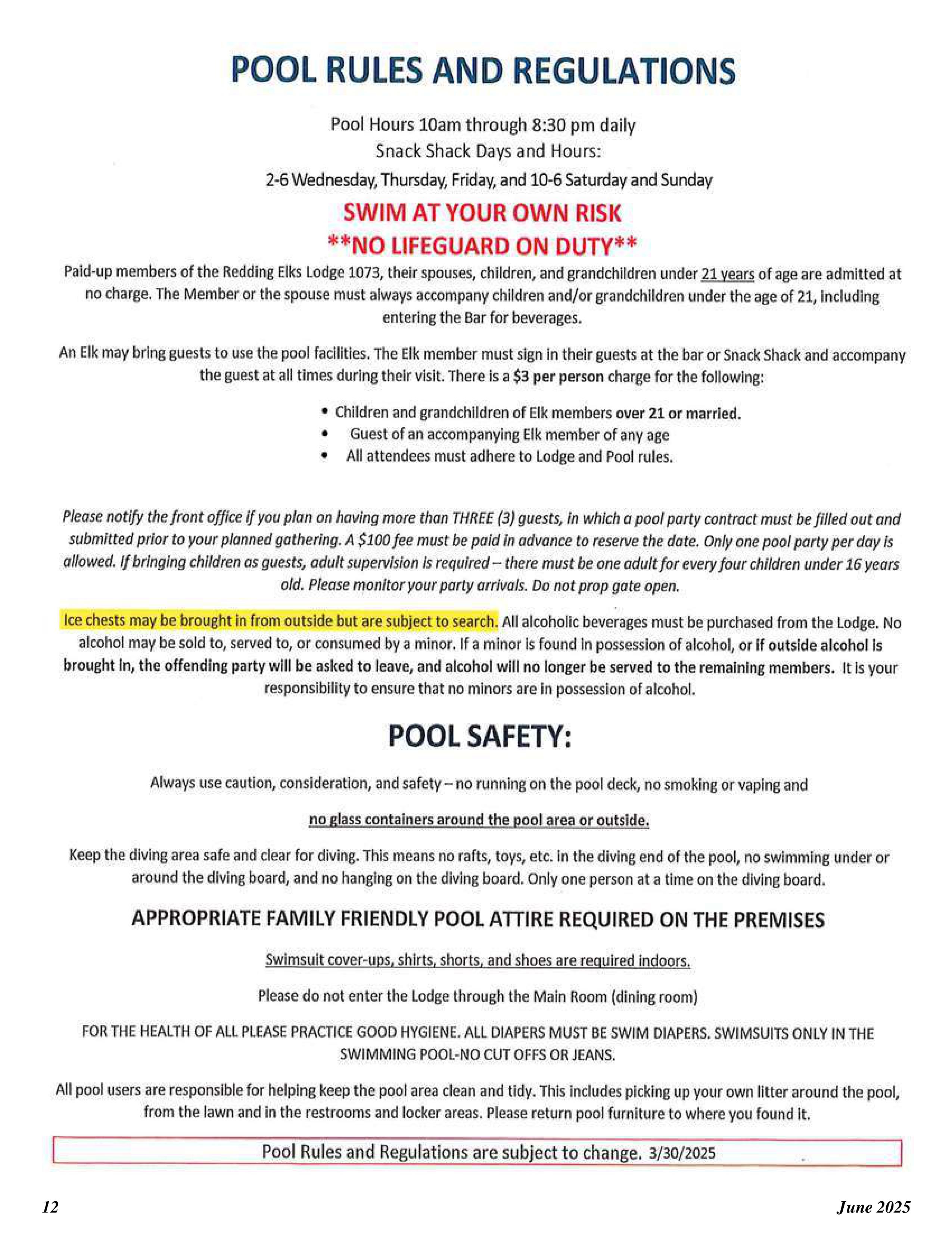 Redding Elks 1073 Club Swimming Pool Page